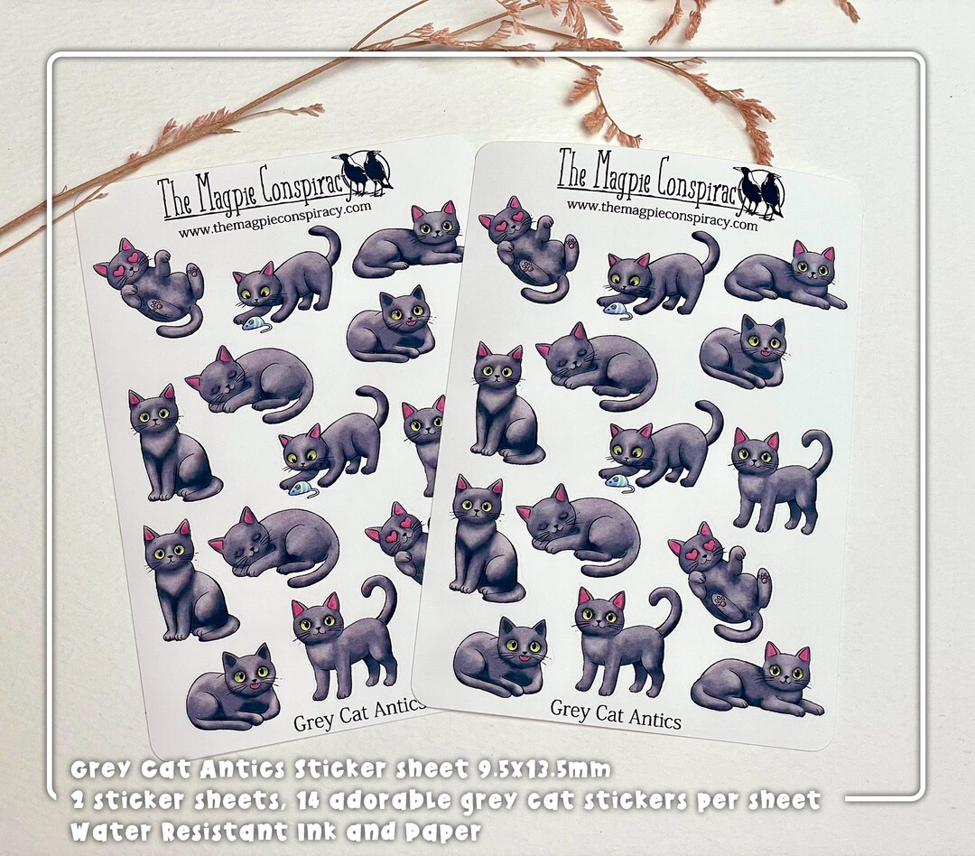 Greycat Antics Stickers, Grey Cat, Decorative Stickers Planner, Journal ...