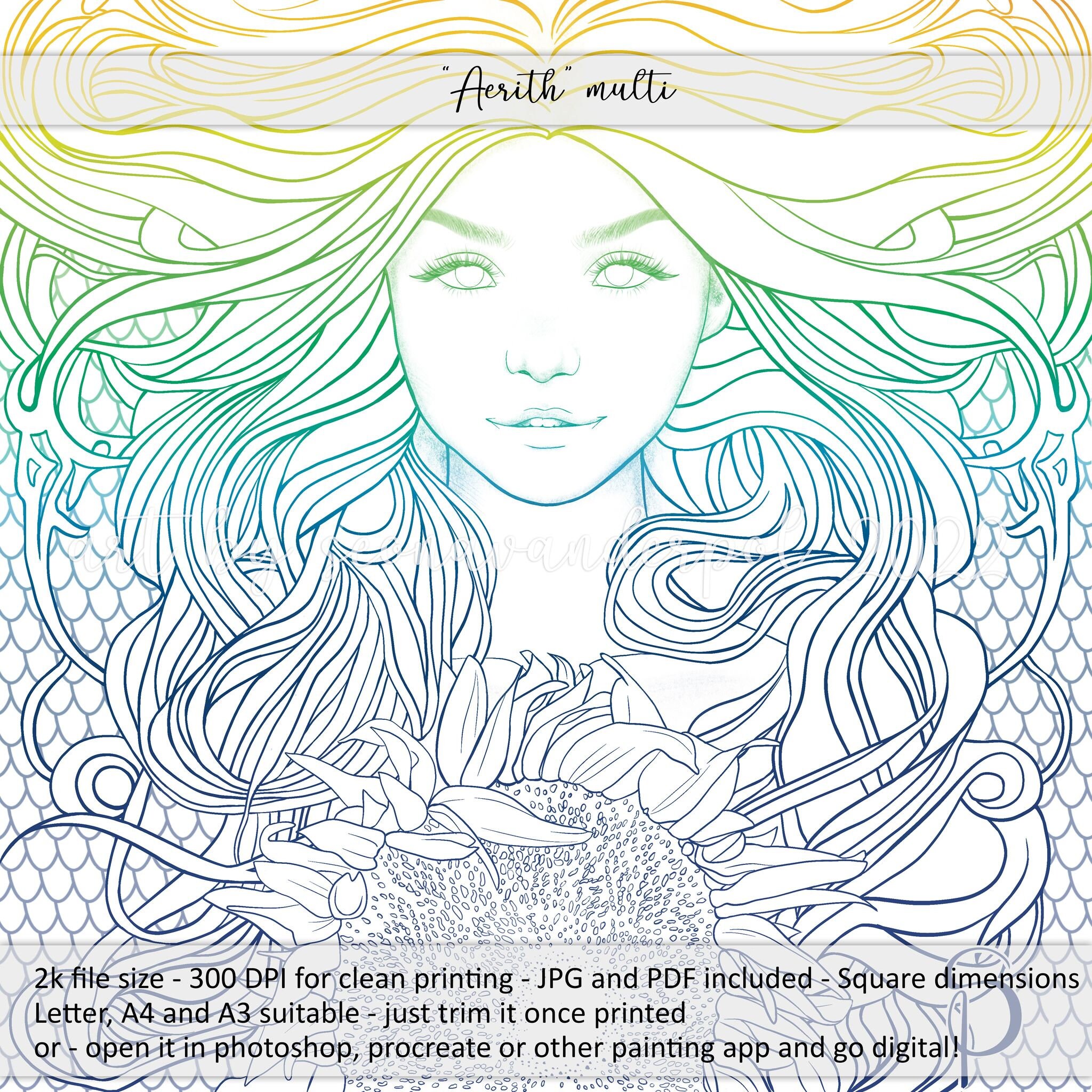 Aerith Colouring Page, Colouring for Adults, Colouring Book Meditation ...