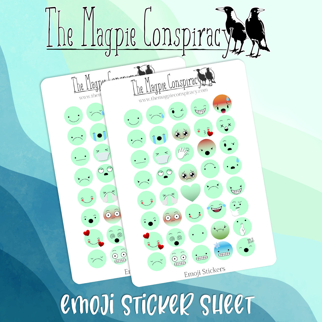 Two Sheets Emoticons Stickers, Mint Emoji, Decorative Stickers for Planner, Journal, BUJO ...