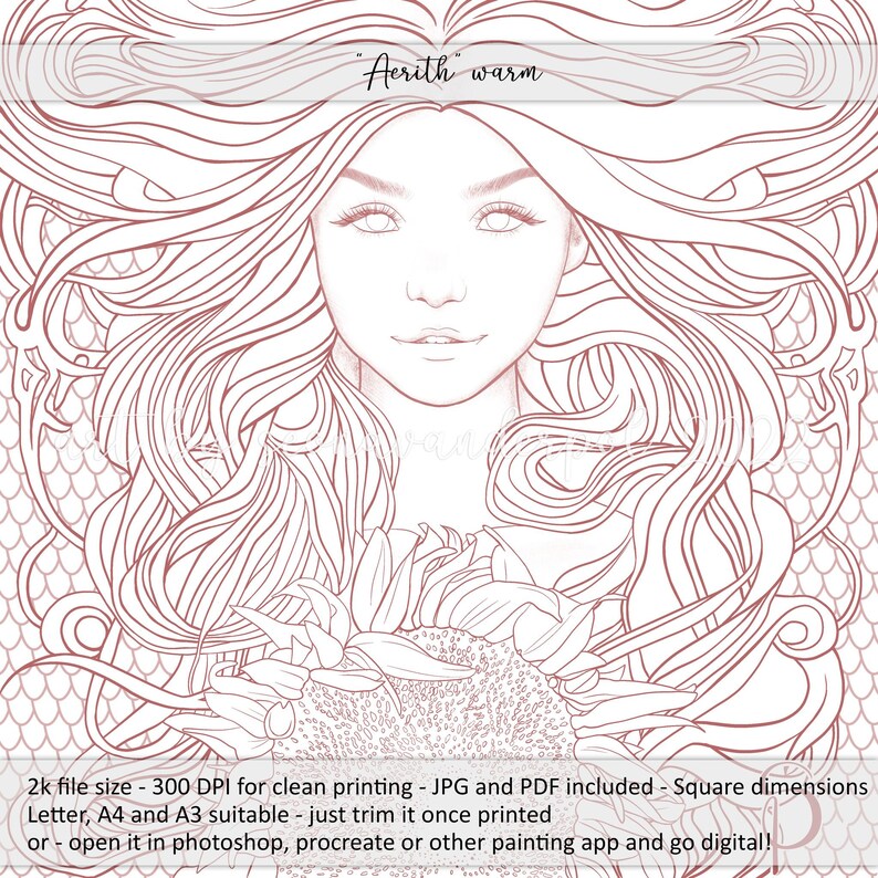 Aerith Colouring Page, Colouring for Adults, Colouring Book Meditation ...