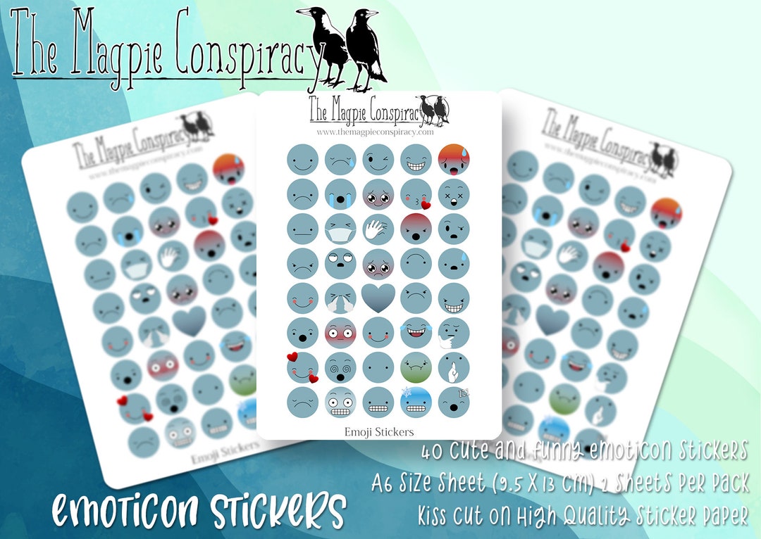 Two Sheets Emoticons Stickers Teal Emoji Decorative Stickers - Etsy