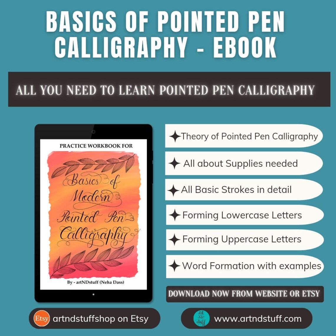Printable Calligraphy Worksheets Basics of Modern Pointed - Etsy