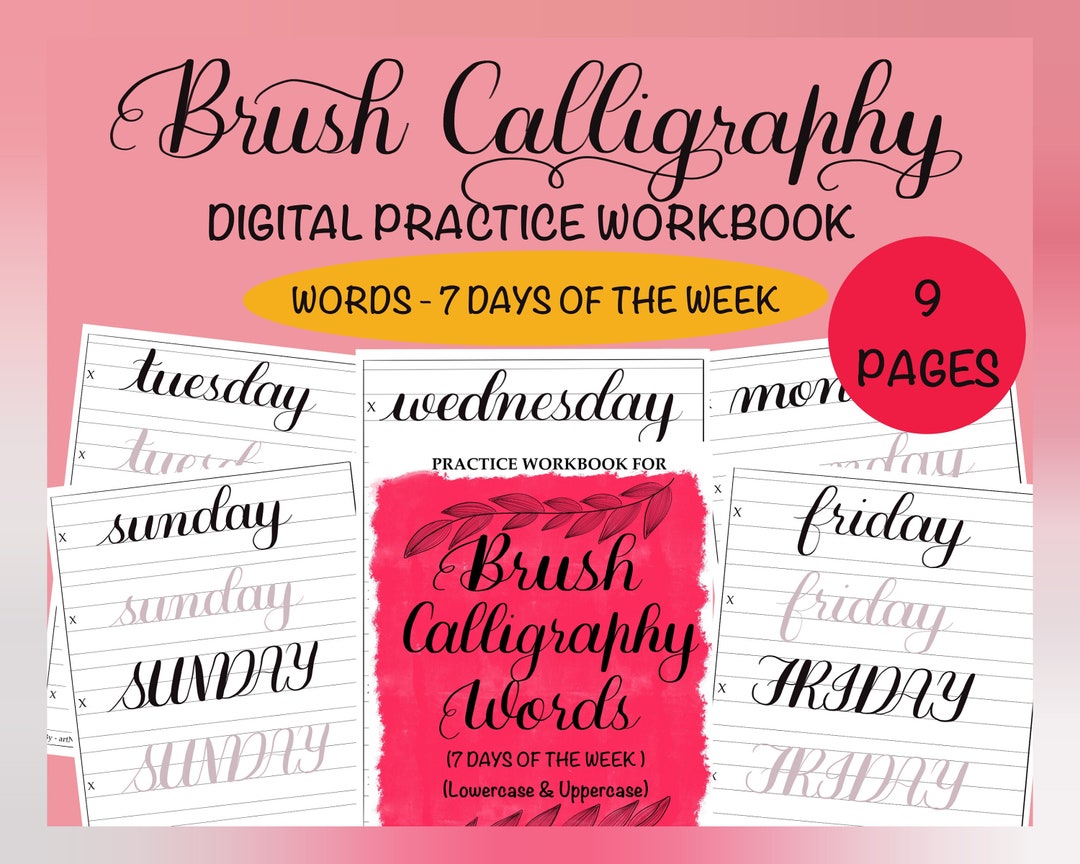 Traceable Brush Calligraphy Book 7 Days of the Week Words in Brush ...