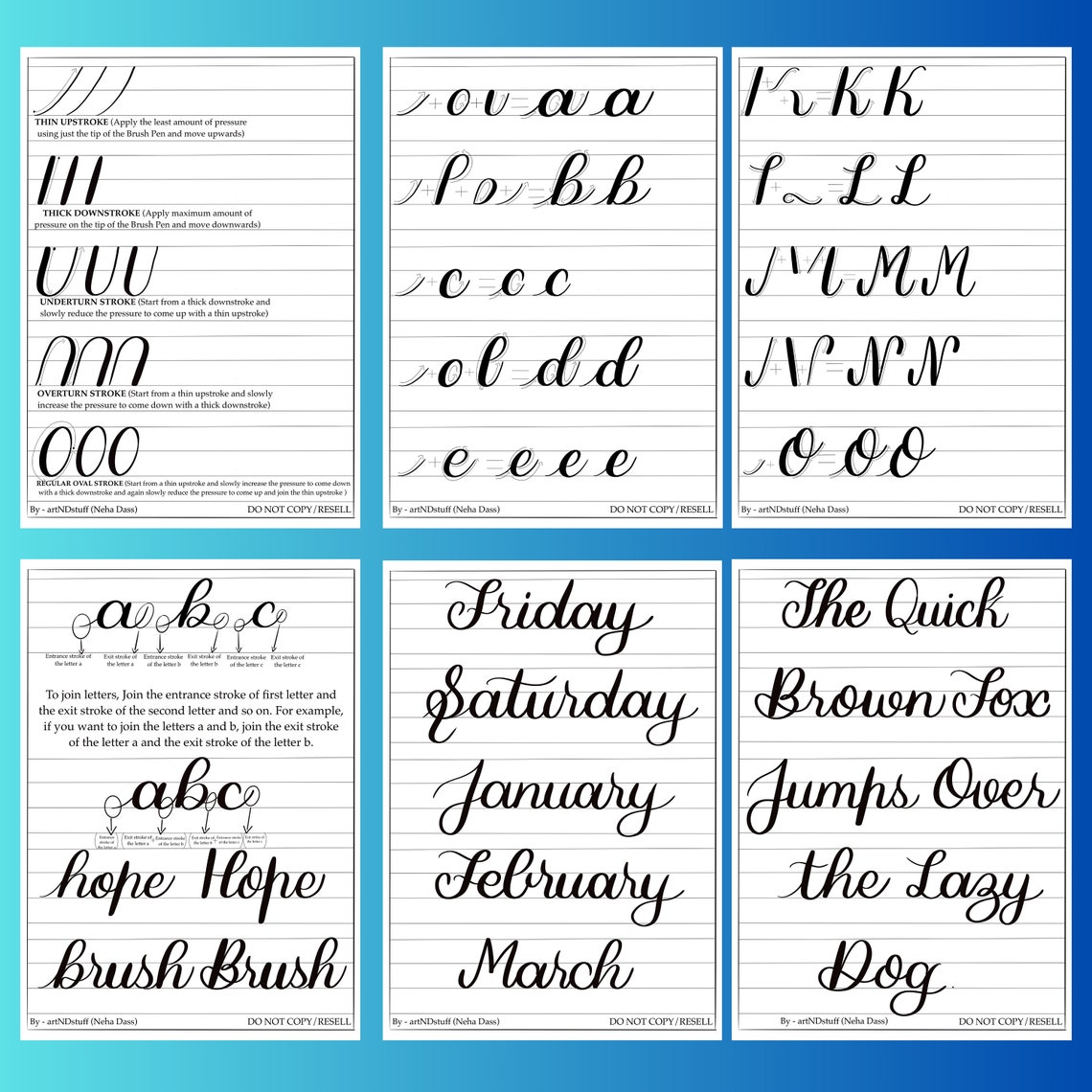 Brush Lettering Printable Calligraphy Worksheets basics of - Etsy