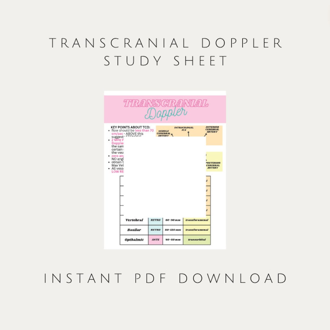 Transcranial Doppler Study Sheet | Vascular Sonography - Etsy