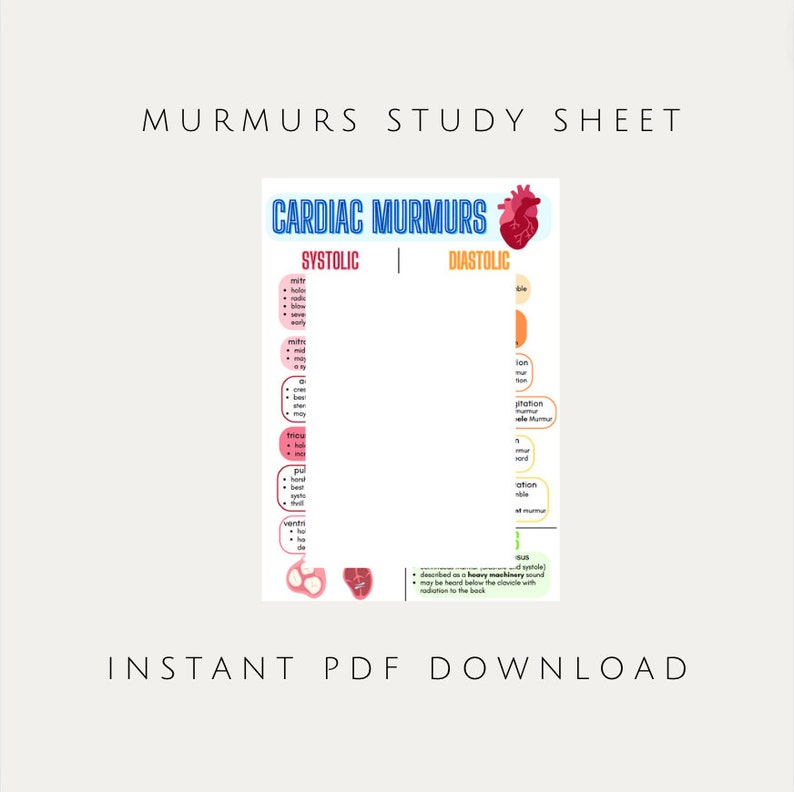Types of Cardiac Murmurs Study Sheet | Nursing, Cardiology ...