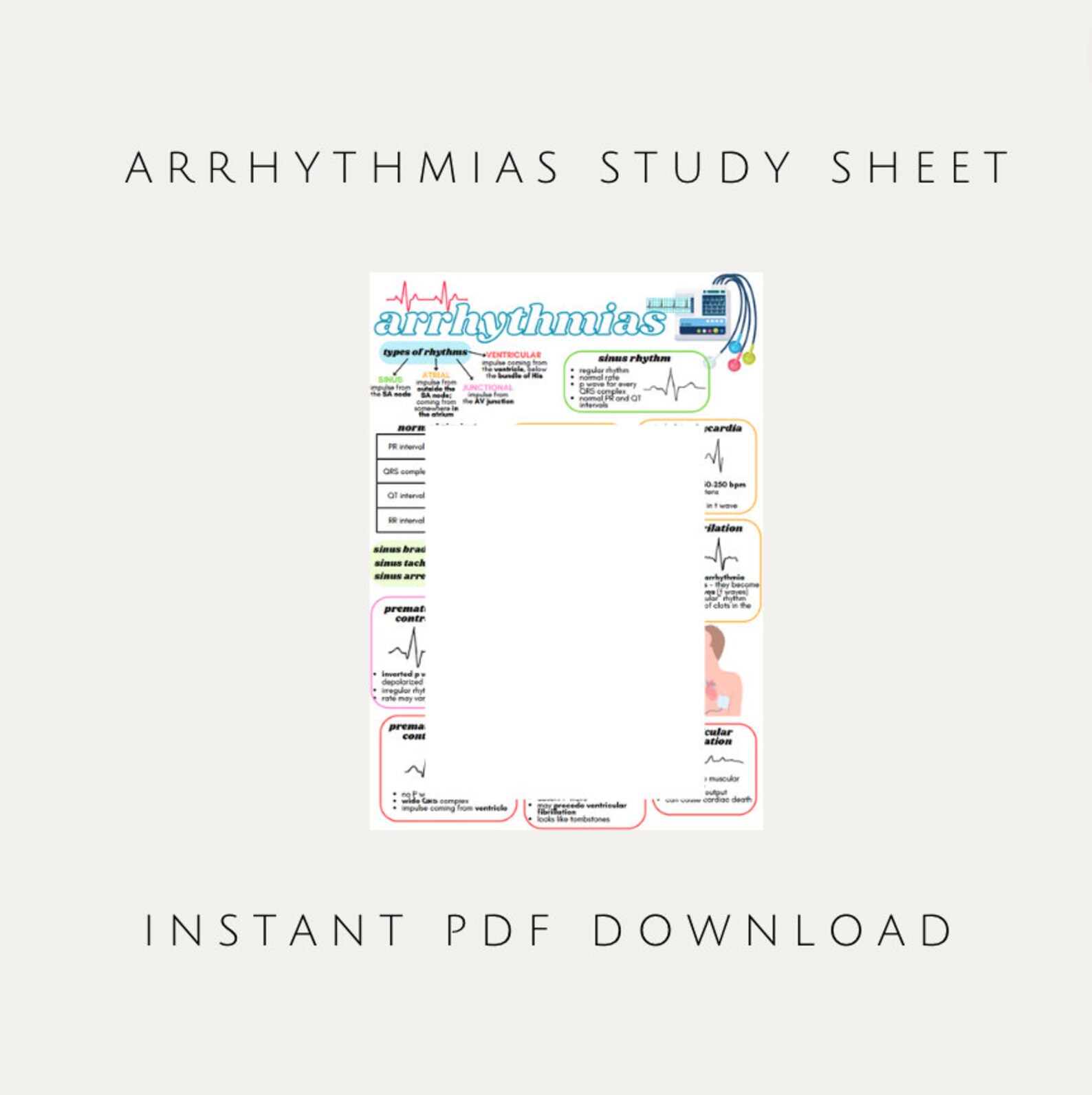 Arrhythmias Study Sheet | Nursing, Echocardiography, Cardiology, Anatomy and Physiology - Etsy