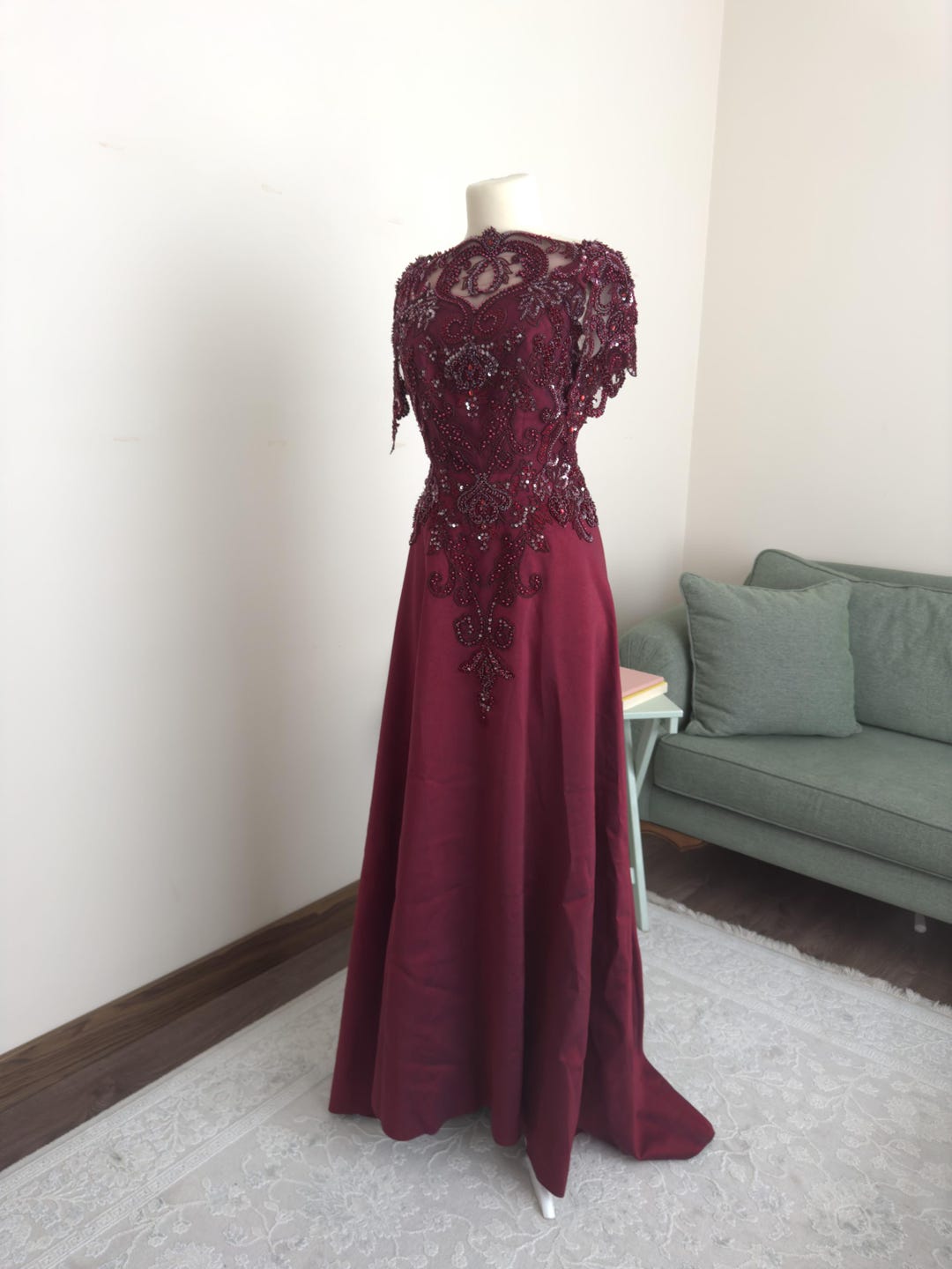 Evening Dress With Maroon Lace - Etsy