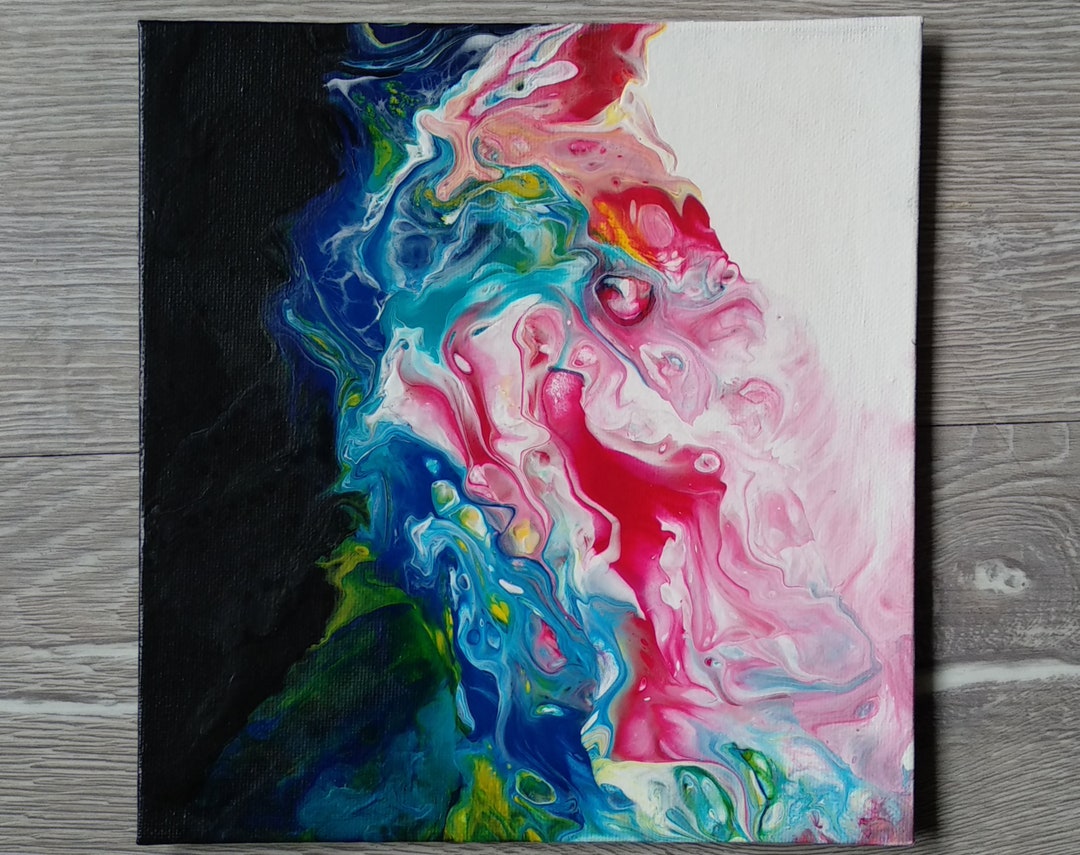 Original Abstract Painting Colorful in Acrylic Casting Technique ...