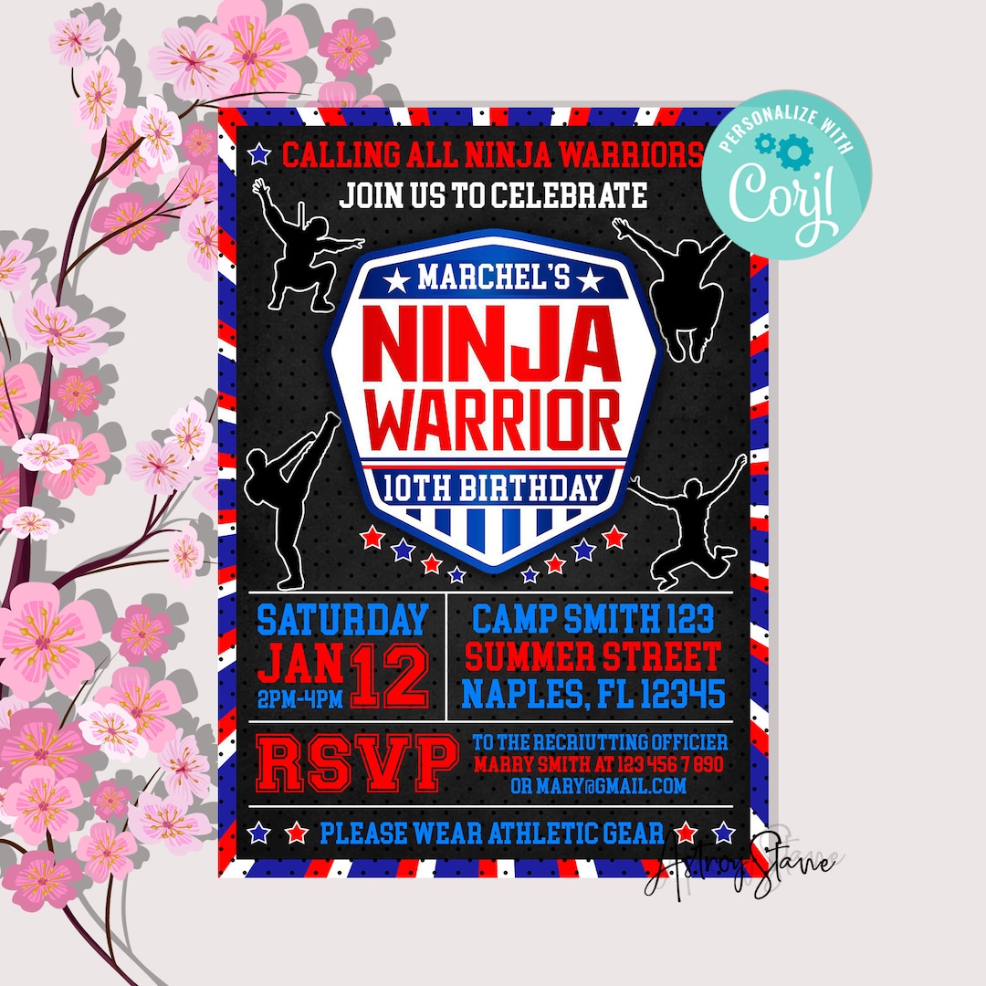 Ninja Warrior Invitation,ninja Warrior Birthday Party,ninja Warrior ...