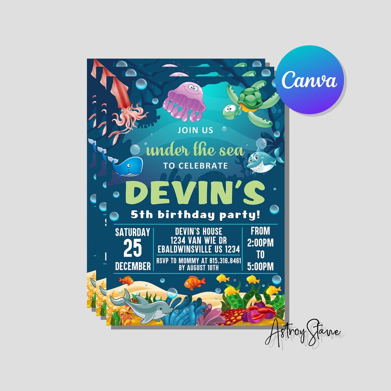 Digital Birthday Invitation,under the Sea Birthday Invitation,under the ...