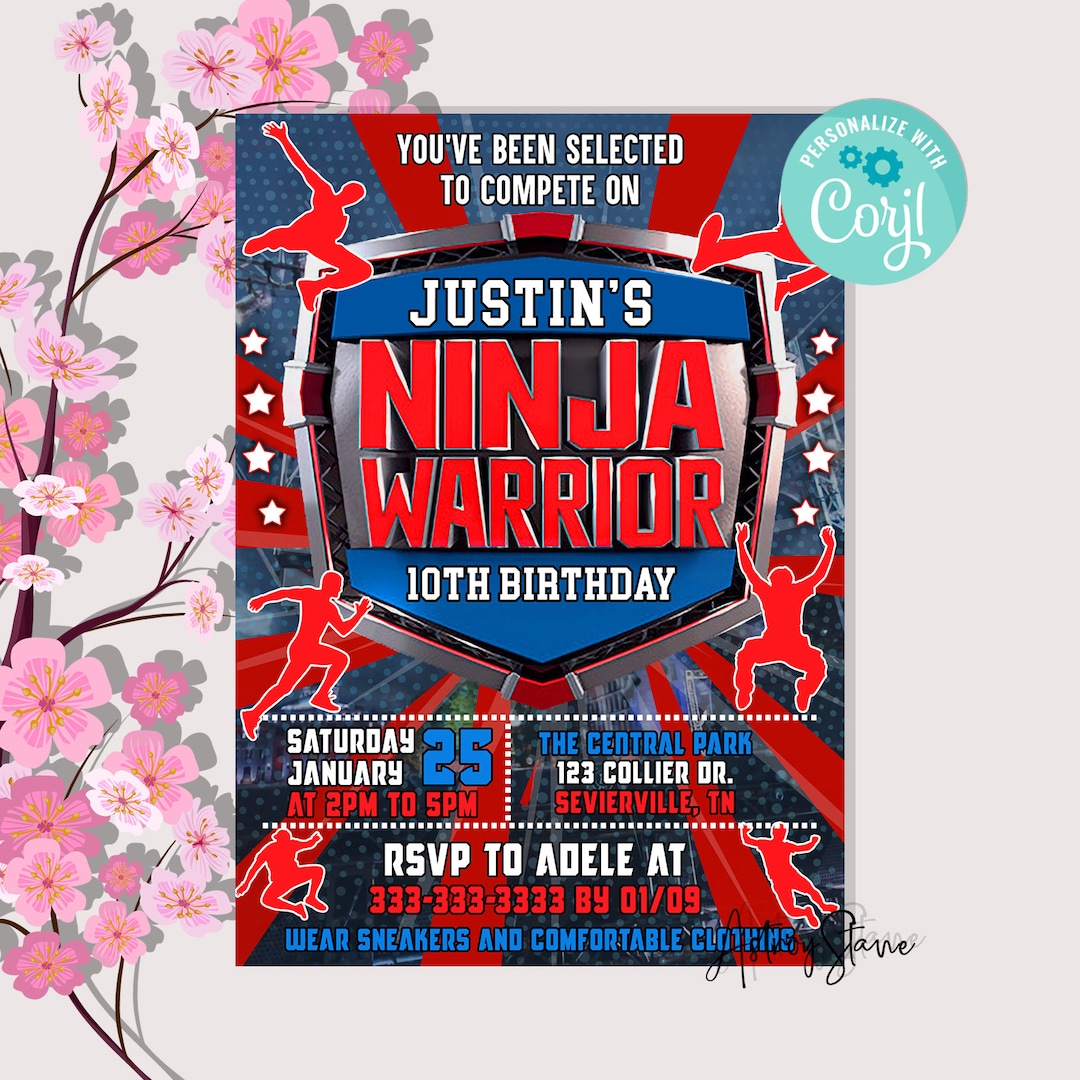 Ninja Warrior Invitation,ninja Warrior Birthday Invitation,ninja ...