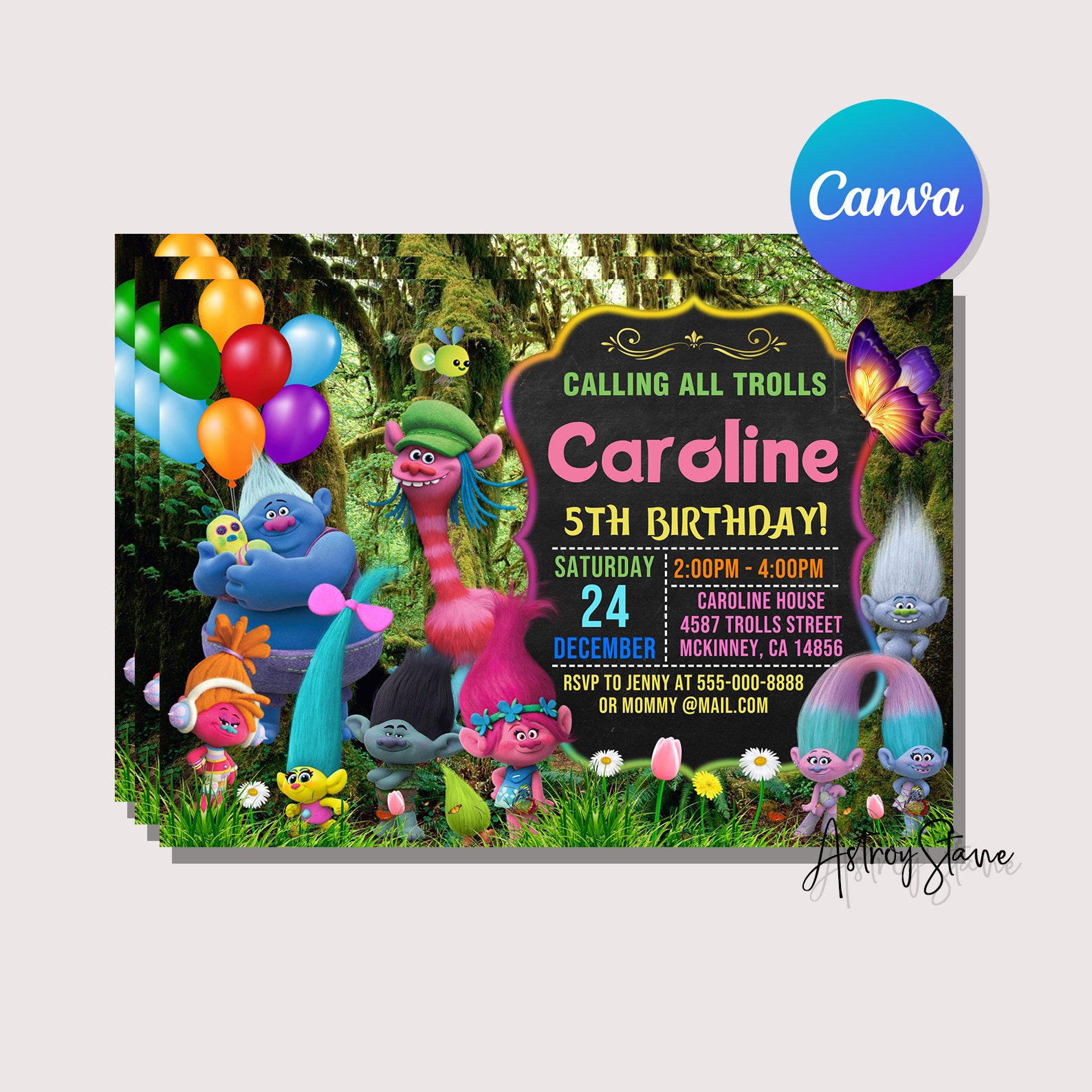 Digital Birthday Invitation,trolls Birthday Invitation,trolls ...