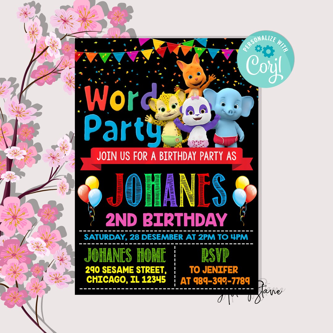 Word Party Birthday Invitation,word Party Birthday,word Party ...