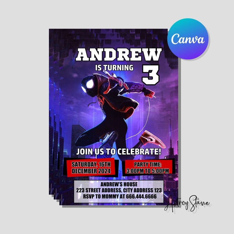 Digital Birthday Invitation,spiderman Miles Invitation,spiderman ...