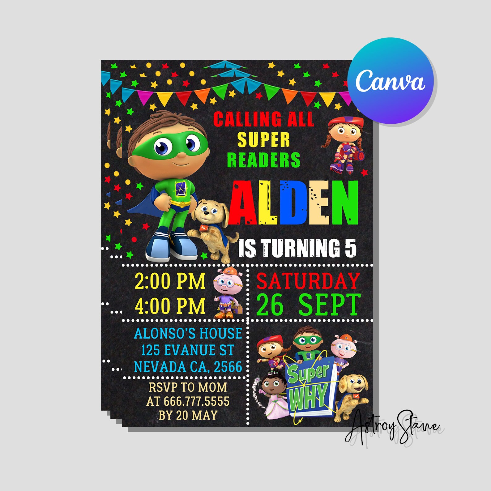 Digital Birthday Invitation,super Why Birthday Invitation,super Why ...