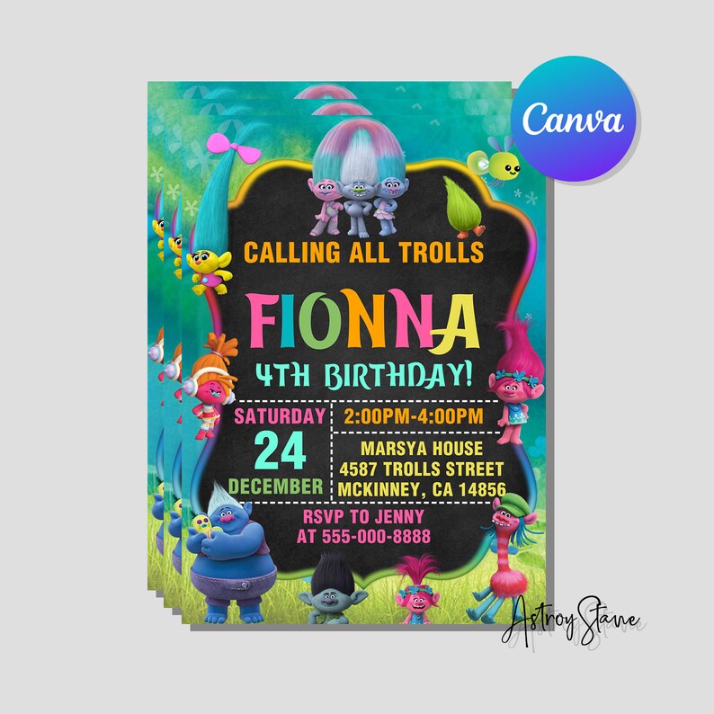 Digital Birthday Invitation,trolls Invitation,trolls Birthday Party ...
