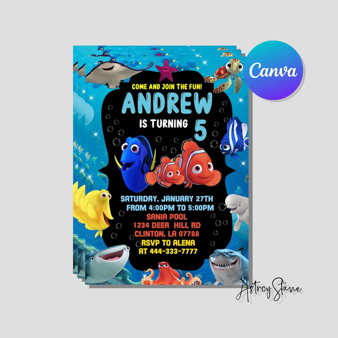 Digital Birthday Invitation,finding Dory Birthday Invitation,finding ...