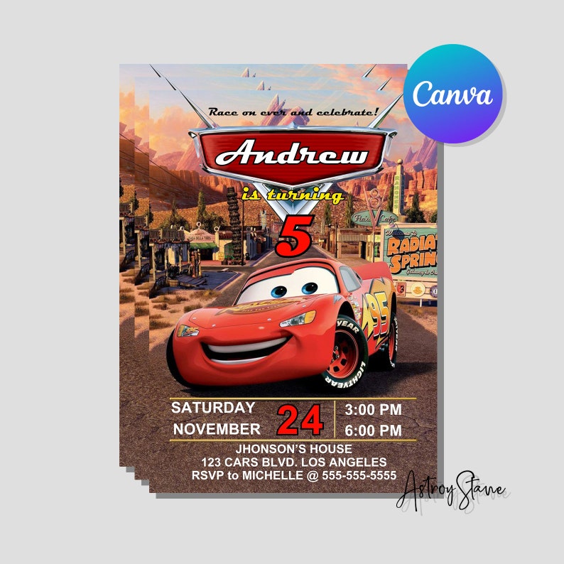 Digital Birthday Invitation,cars Invitation,cars Birthday Party,instant ...