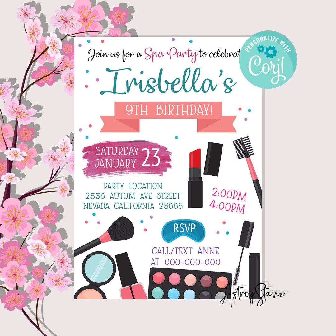 Spa Party Invitation,spa Party Birthday,spa Party Birthday Invitation ...