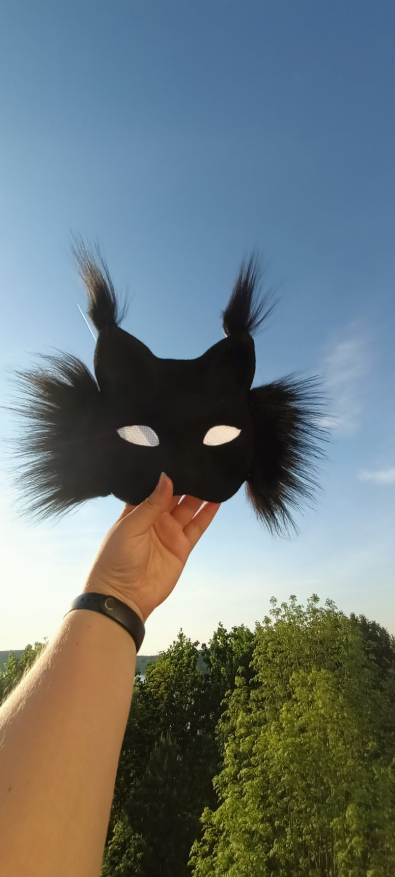 Therian Black Cat Mask Felted Mask With Eye Mesh Mountain Cat Mask ...