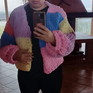 Pastel Patchwork Oversized Sweater Pastel Colorblock Crochet Cardigan ...