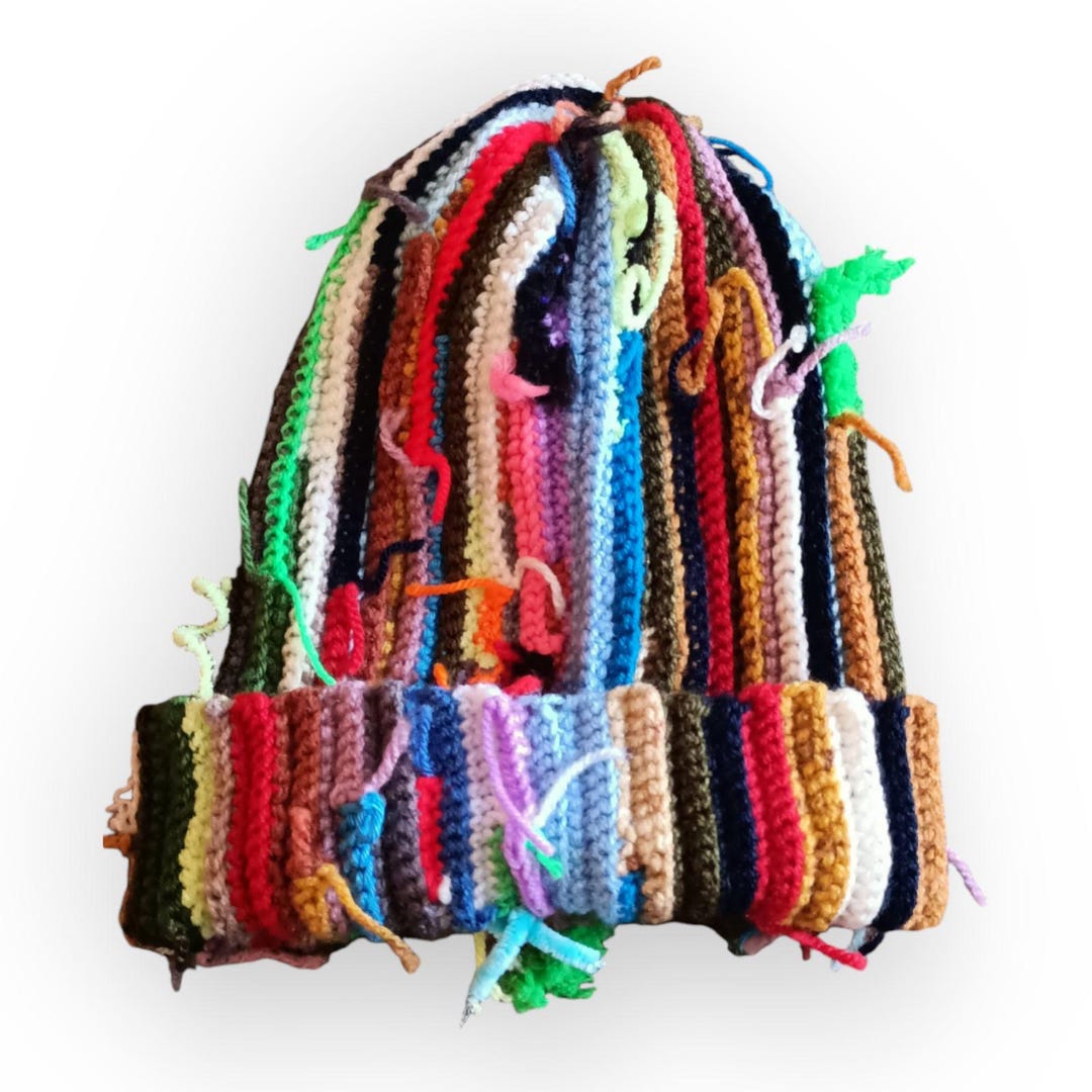 Multicolor Crochet Beanie, Scrap Yarn Beanie, Scrap Crochet Hat ...