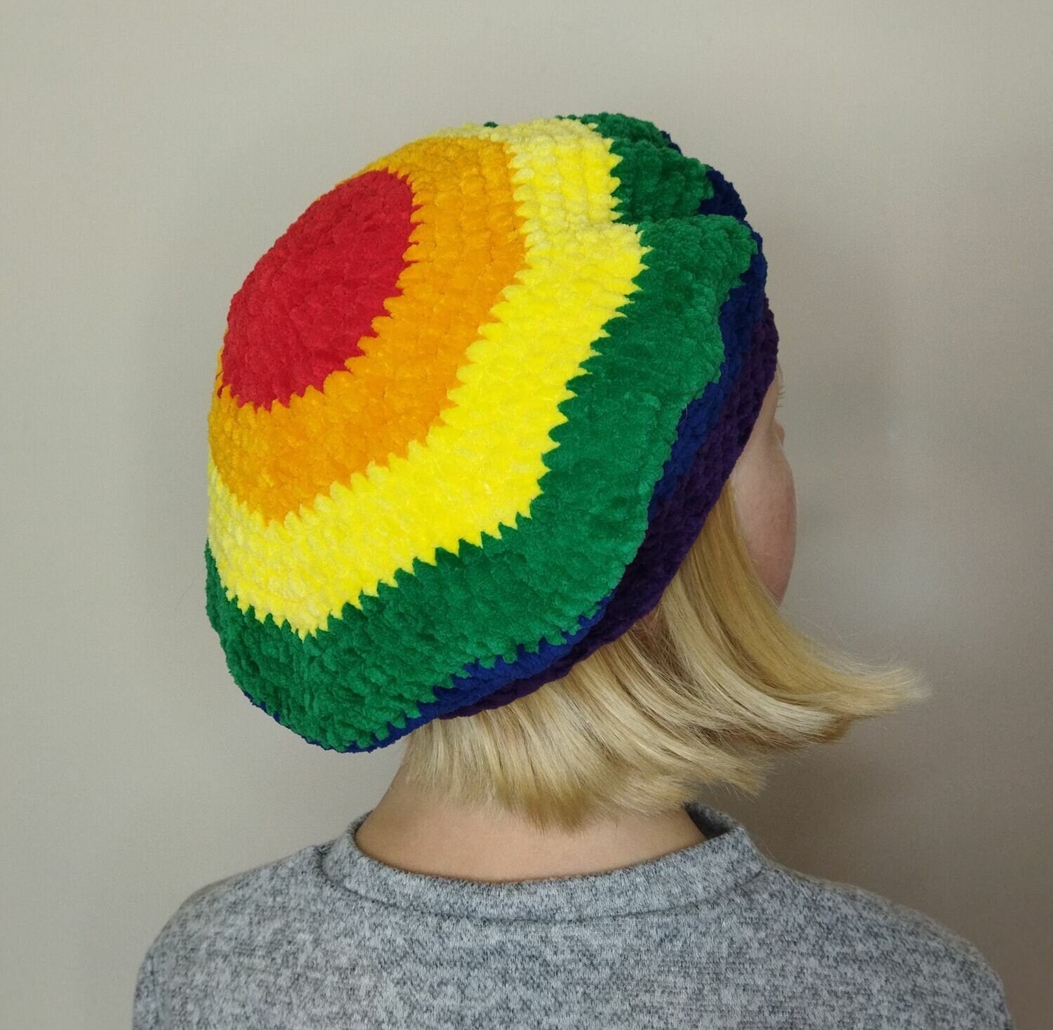 Rainbow Beret Medium French Beret Knit Hat Beanie Plur Party - Etsy