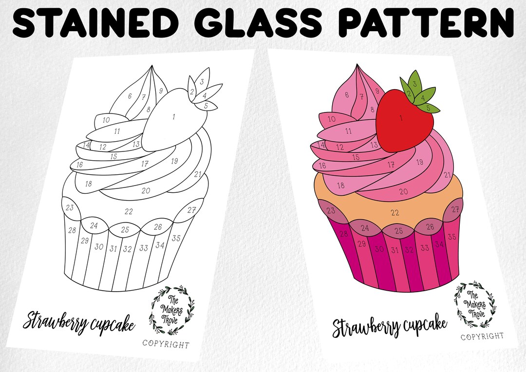 Stained Glass Pattern, Digital Download, Strawberry Cupcake Pattern ...