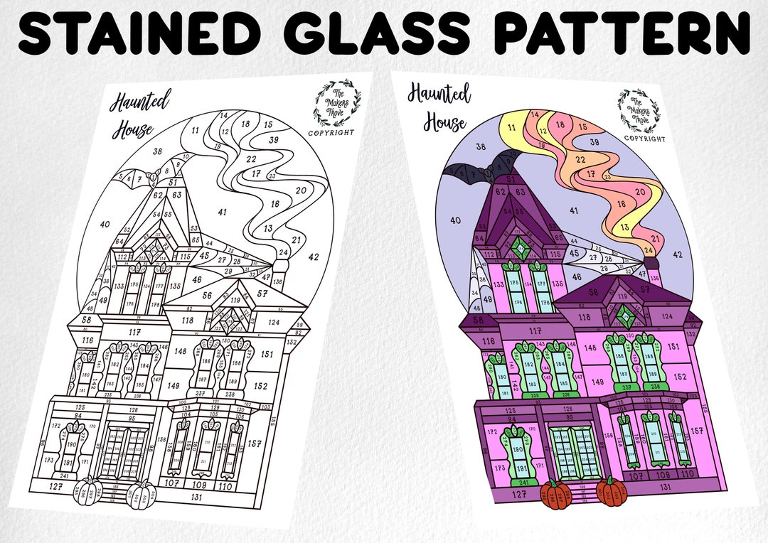 Stained Glass Pattern, Digital Download, Haunted House Pattern, Stained ...