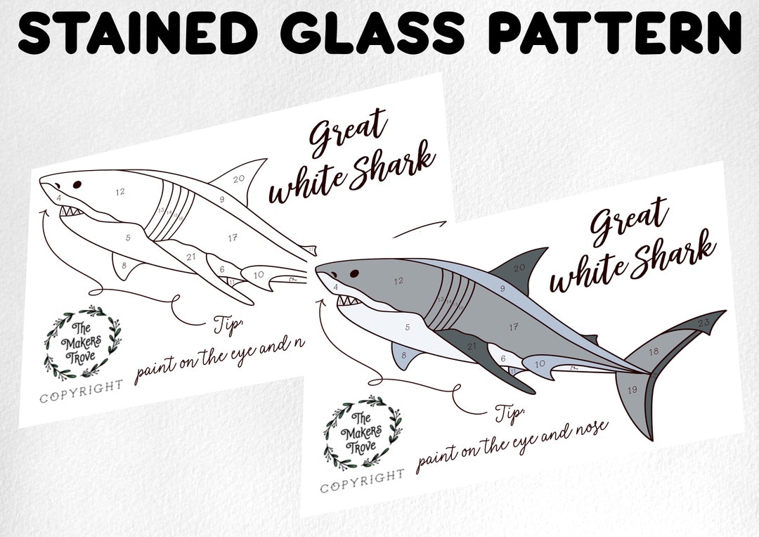 Stained Glass Pattern, Stained Glass Shark Pattern, Digital Download ...