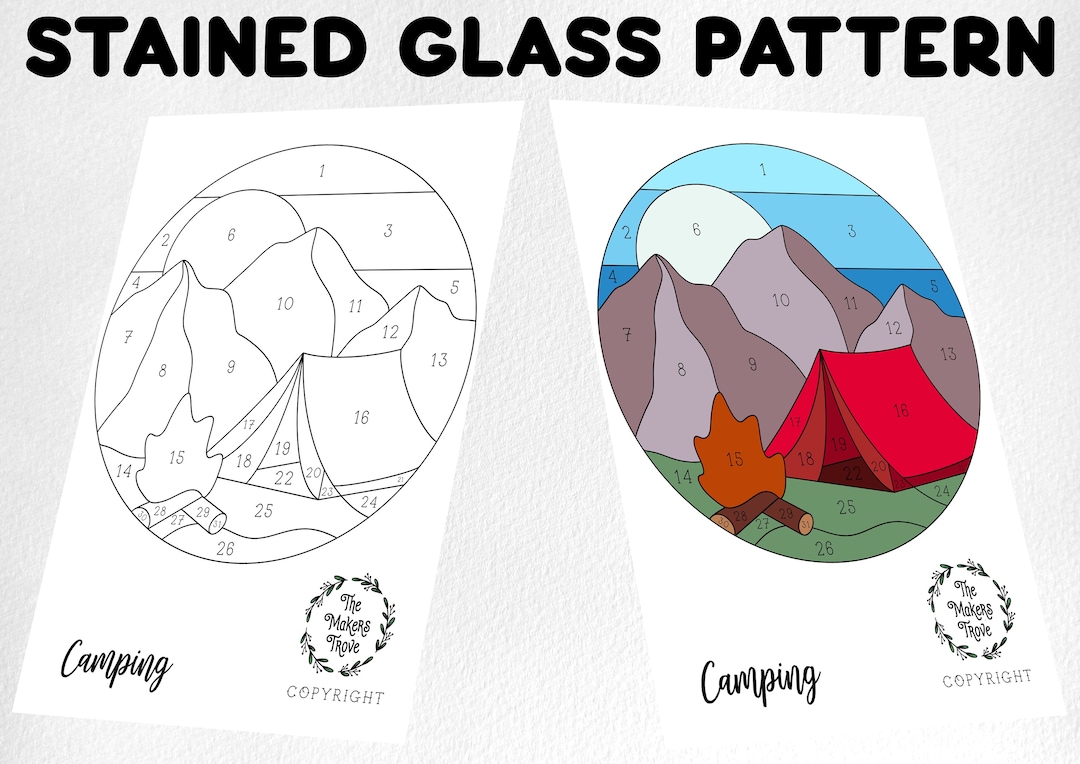 Camping Tent Stained Glass Pattern: Mountain Landscape (digital ...
