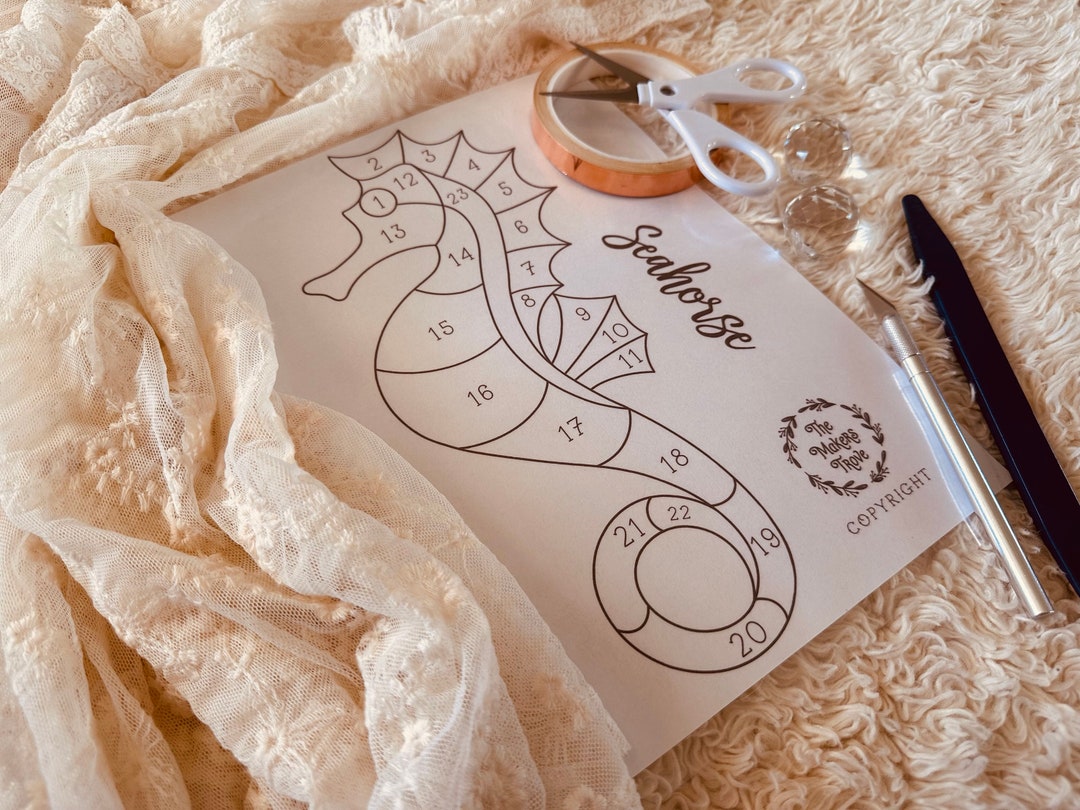 Stained Glass Pattern, Stained Glass Seahorse Pattern, Digital Download ...