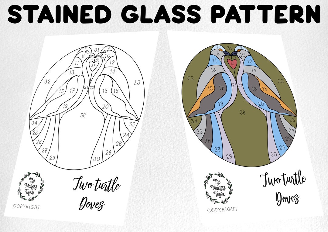 Stained Glass Pattern, Stained Glass Two Turtle Doves Pattern, Digital ...