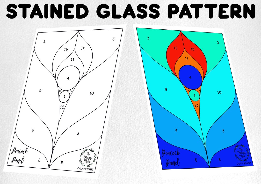 Stained Glass Pattern, Digital Download, Peacock Feather Panel Pattern ...