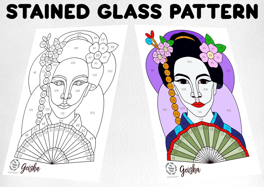 Stained Glass Pattern, Stained Glass Geisha Pattern, Digital Download ...