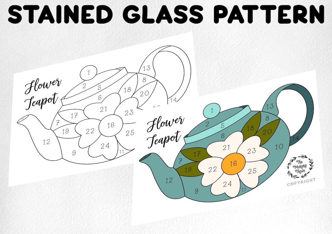 Stained Glass Pattern, Stained Glass Teapot Pattern, Digital Download ...