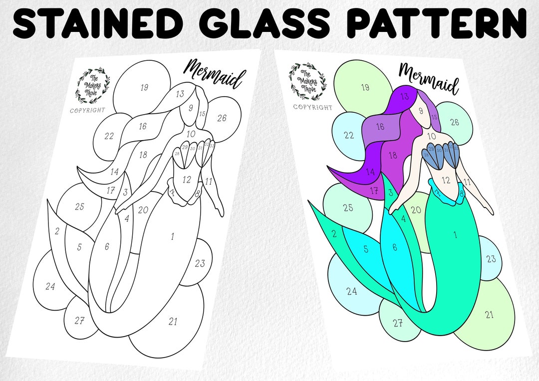 Stained Glass Pattern, Stained Glass Mermaid Pattern, Digital Download ...