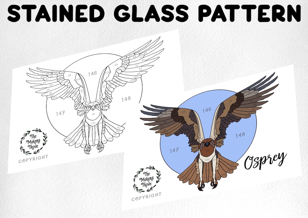 Stained Glass Pattern, Stained Glass Flying Osprey Pattern, Digital ...