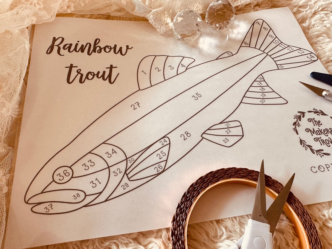 Stained Glass Pattern, Stained Glass Rainbow Trout Pattern, Digital ...