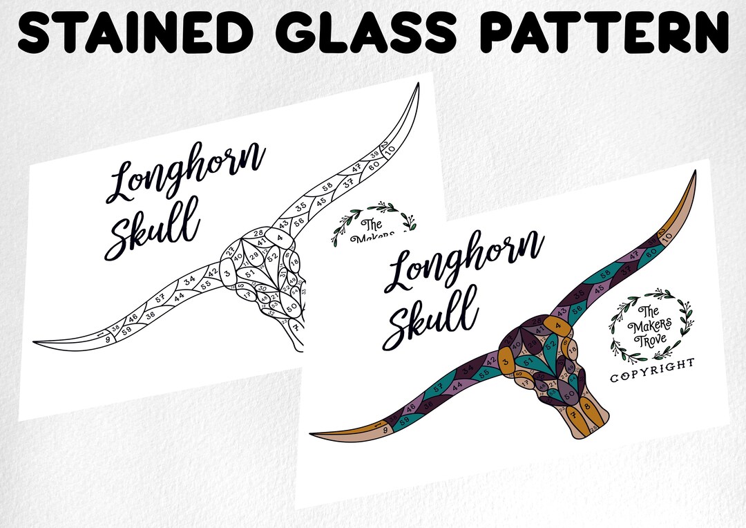 Stained Glass Pattern, Stained Glass Longhorn Skull Pattern, Digital ...