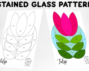 Stained Glass Heart Tulip Flower Pattern - Etsy