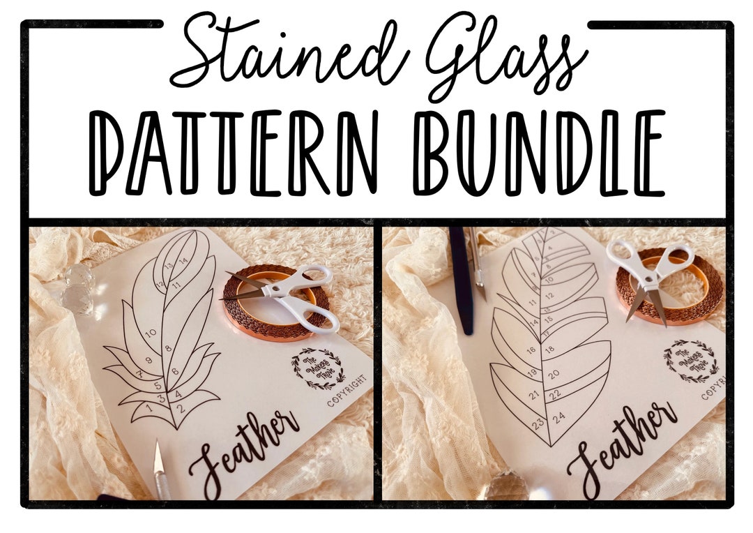 Stained Glass Pattern Bundle, X2 Stained Glass Feather Pattern, Digital ...