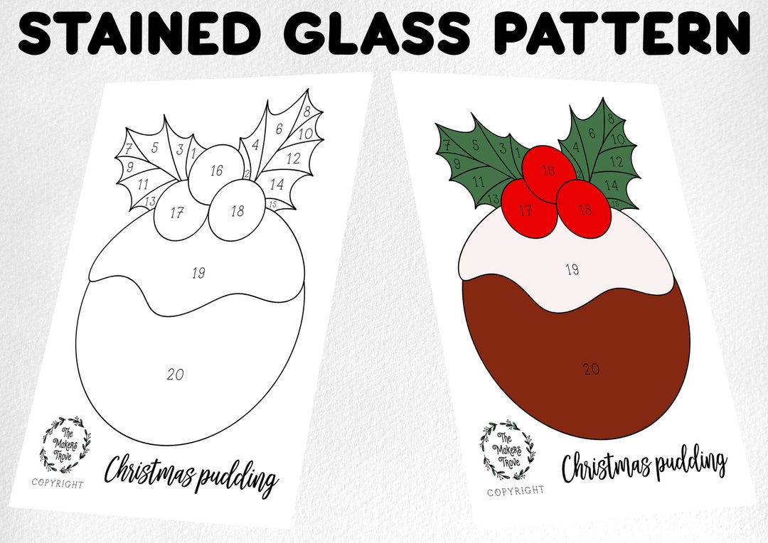 Stained Glass Pattern, Stained Glass Christmas Pudding Pattern, Digital ...