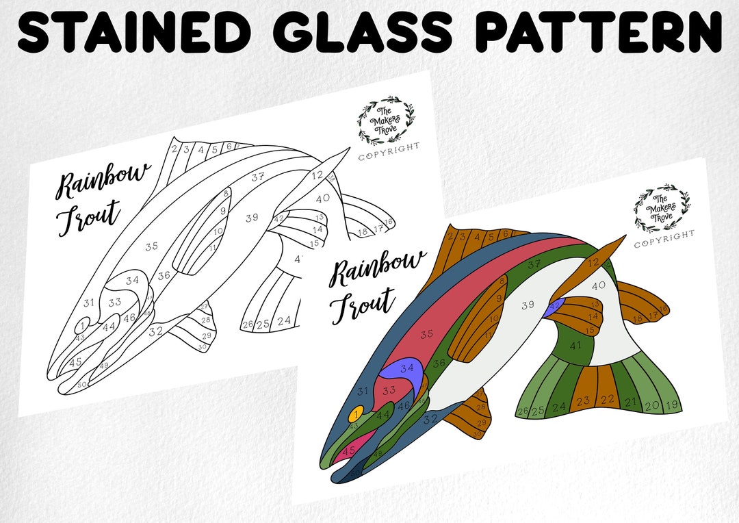 Stained Glass Pattern, Stained Glass Rainbow Trout Pattern, Digital ...