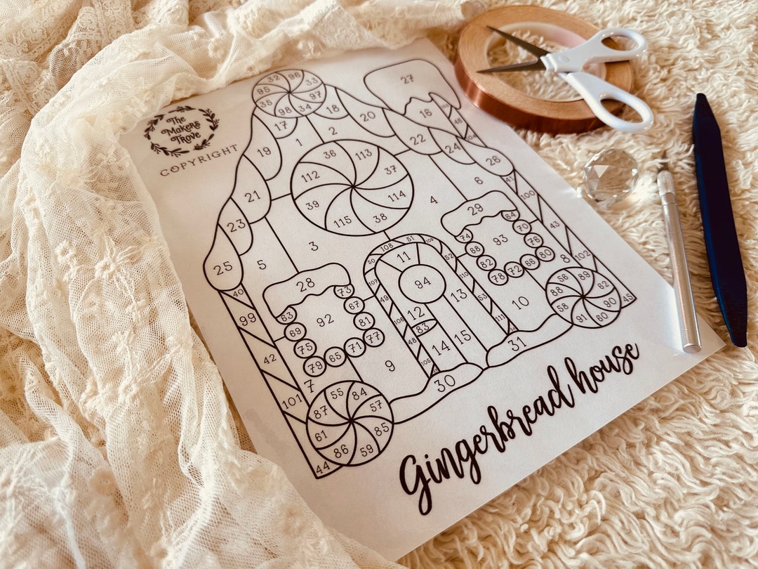 Stained Glass Pattern, Stained Glass Gingerbread House Pattern, Digital ...