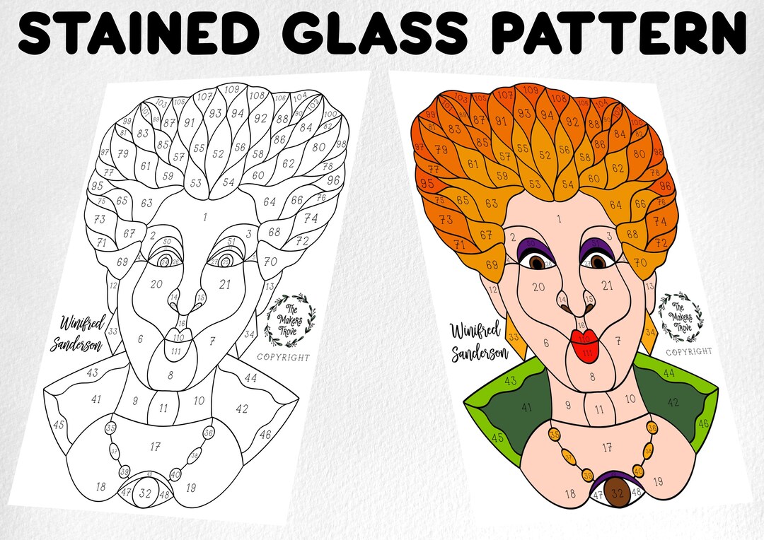 Stained Glass Pattern, Stained Glass Hocus Pocus Pattern, Digital ...