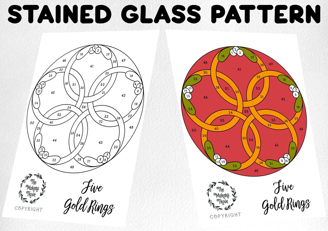 Five Gold Rings Stained Glass Pattern, Hobby Suncatcher (digital ...