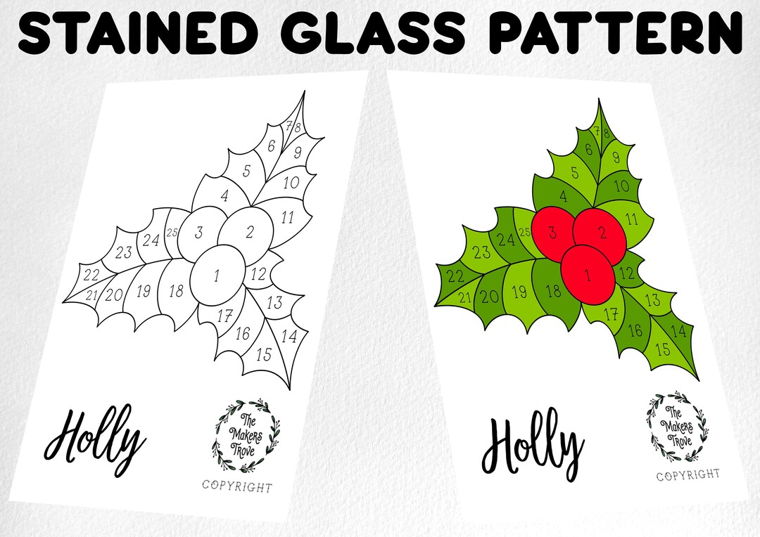 Stained Glass Pattern, Stained Glass Holly Pattern, Digital Download ...