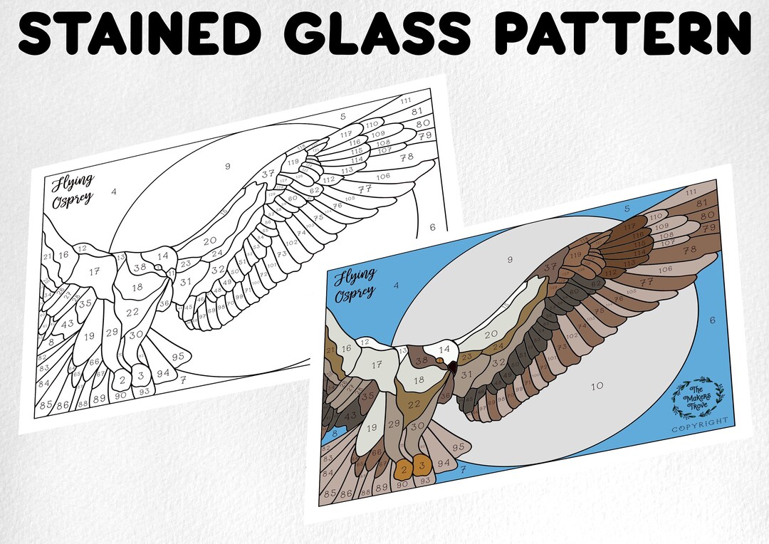 Stained Glass Pattern, Stained Glass Flying Osprey Pattern, Digital ...